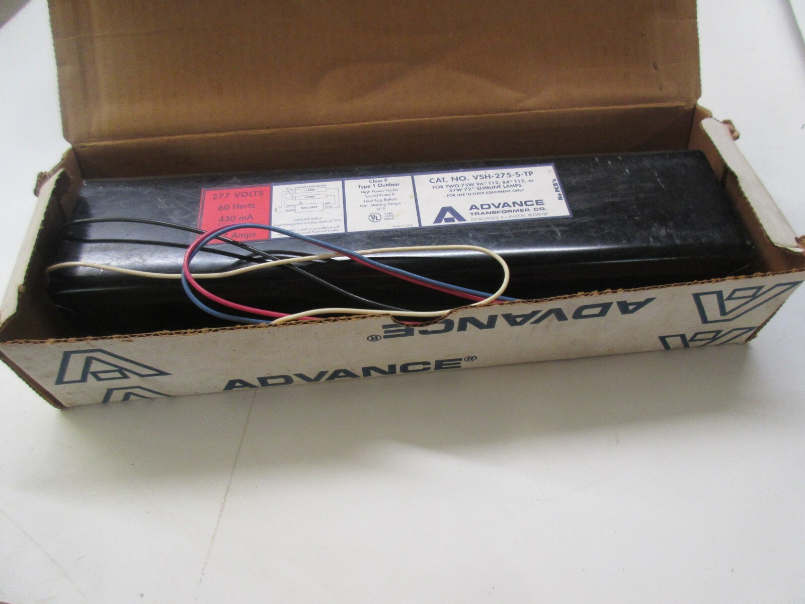 *NEW* ADVANCE TRANSFORMER VSH-275-S-TP BALLAST TYPE 1 OUTDOOR 277V 60HZ ...