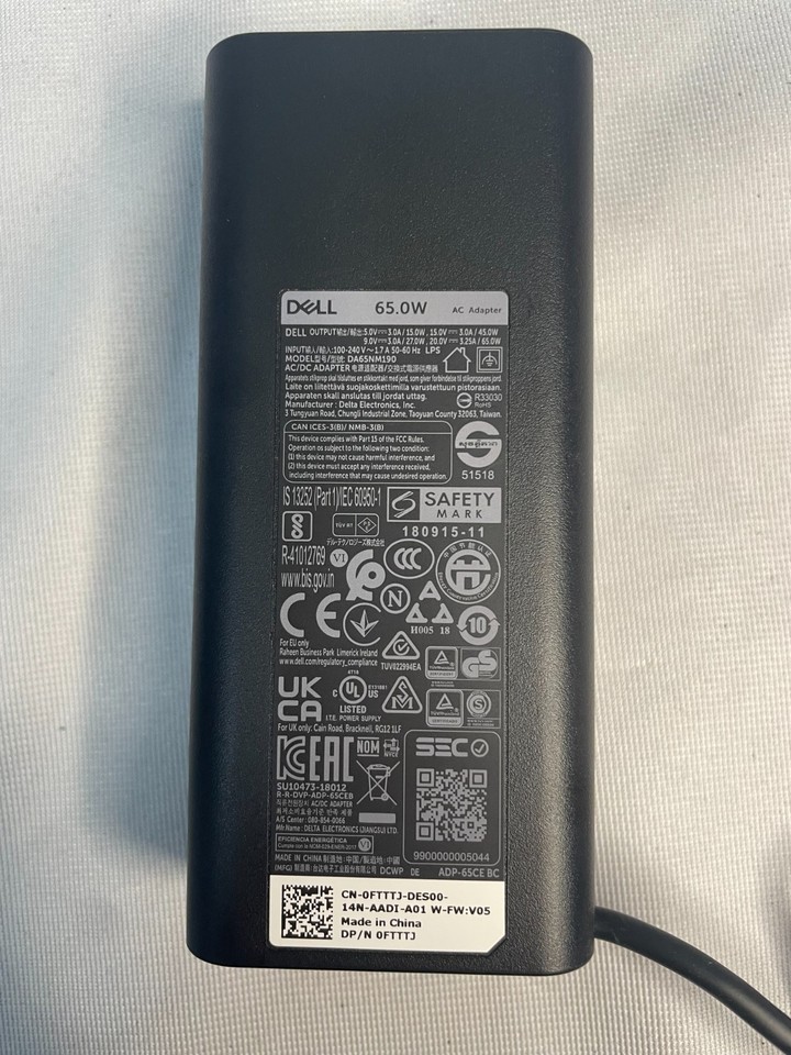 Dell Charger 65W USB Type C AC Power Adapter DA65NM190 | eBay