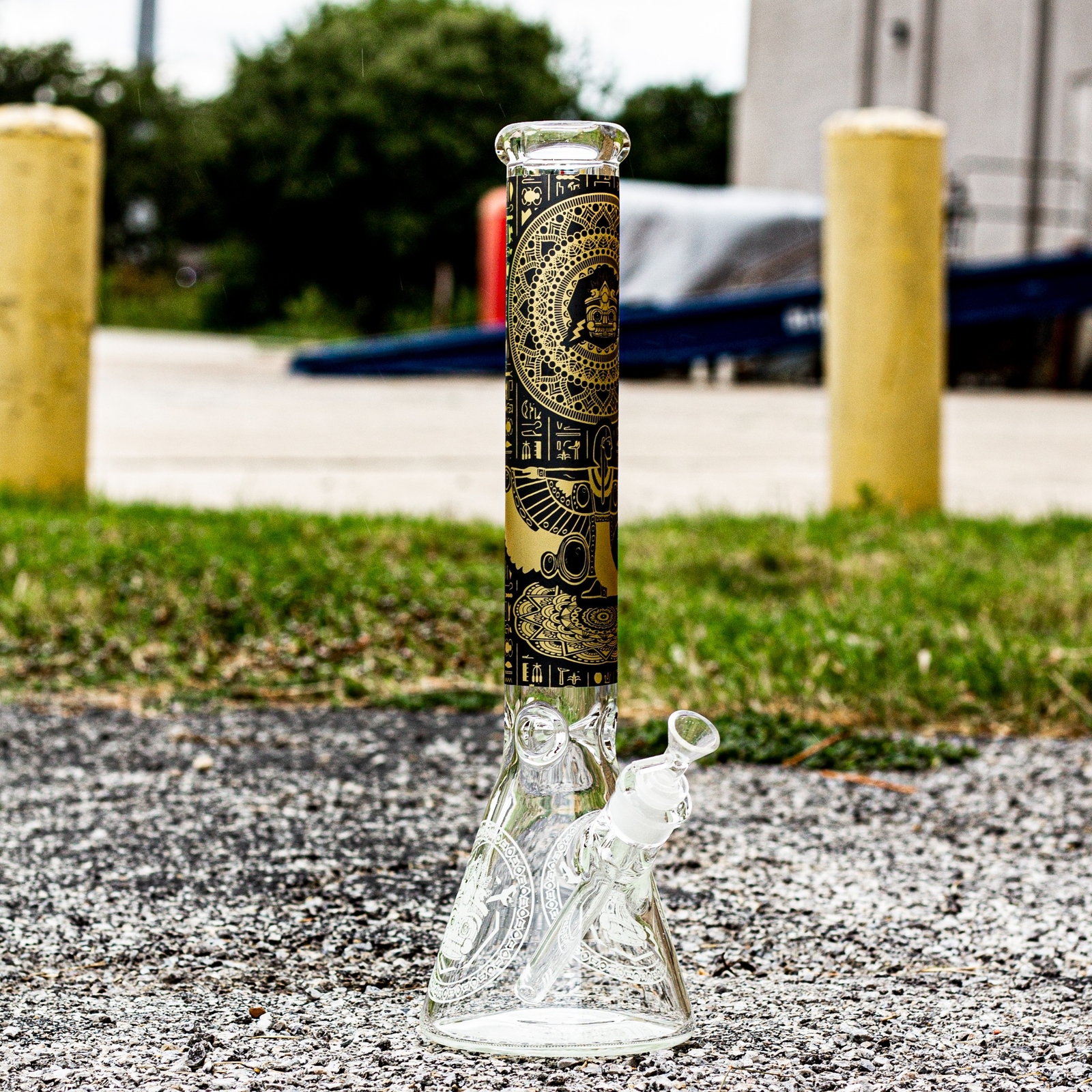 16" 7mm Thick Ancient Aztec Glow in Dark Clear Beaker Glass Bong ...