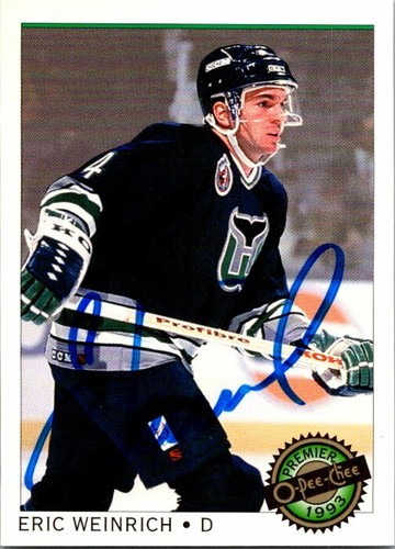 Eric Weinrich autographed hockey card (Whalers) 1993 O-Pee-Chee Premier ...