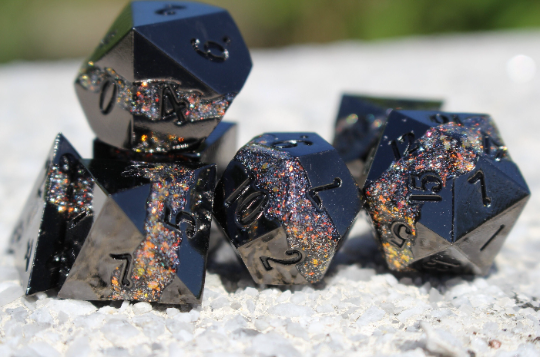 Dragon Meteoritic Vein - 7 Piece Metal Polyhedral DND RPG 5e Dice Set ...