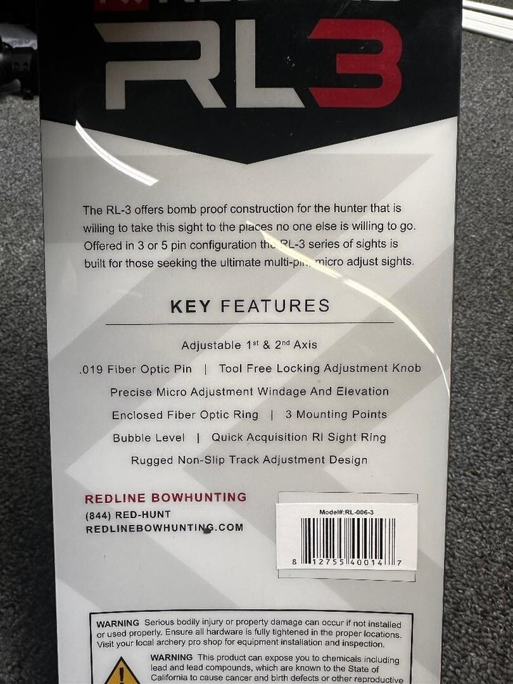 NEW Redline RL-3 3 Pin Bow Sight RH Mathews Lift V3X Bear Hoyt PSE ...