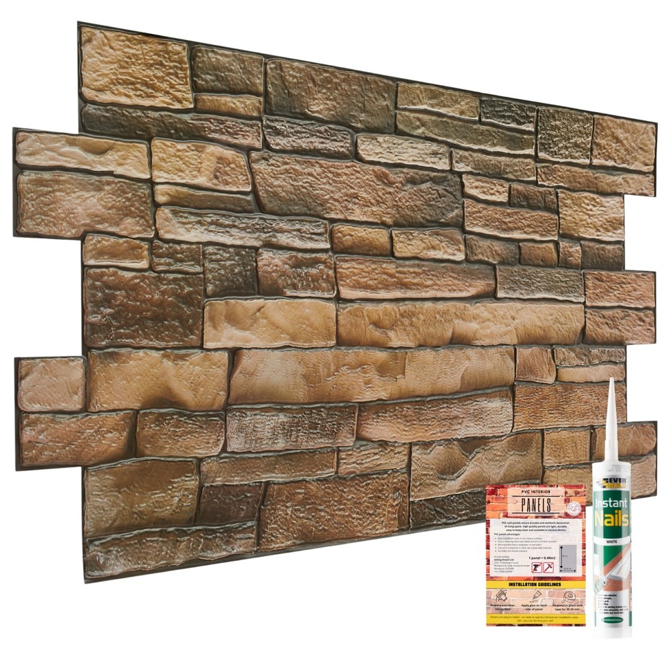 Stone Brick Effect PVC Plastic Wall Covering Panels Decorative Cladding ...