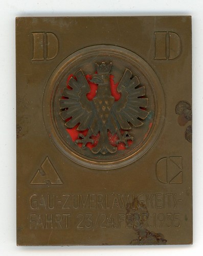 Original Plakette DDAC Gau - Zuverlässigkeitsfahrt 23./24. Febr. 1935 ...