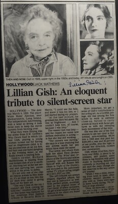 LILLIAN GISH SIGNED NEWSPAPER ARTICLE. LIFETIME COA | eBay