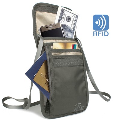 RFID Blocking Money Pouch Travel Passport ID Card Phone Holder Neck ...
