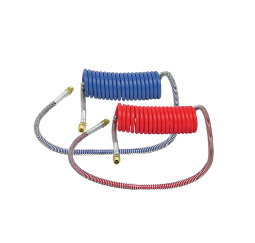 Air Line, Coiled Air Brake Hose 15 ft Nylon Red and Blue Set w/40" Lead ...