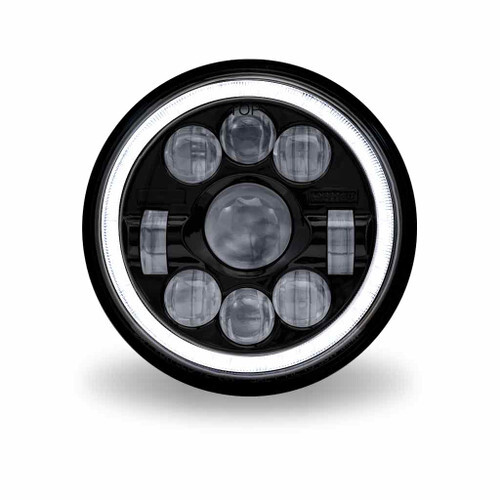 TRUX TLED-H70 Black 7" LED Projector Headlight w/ White Aux Angel Ring ...