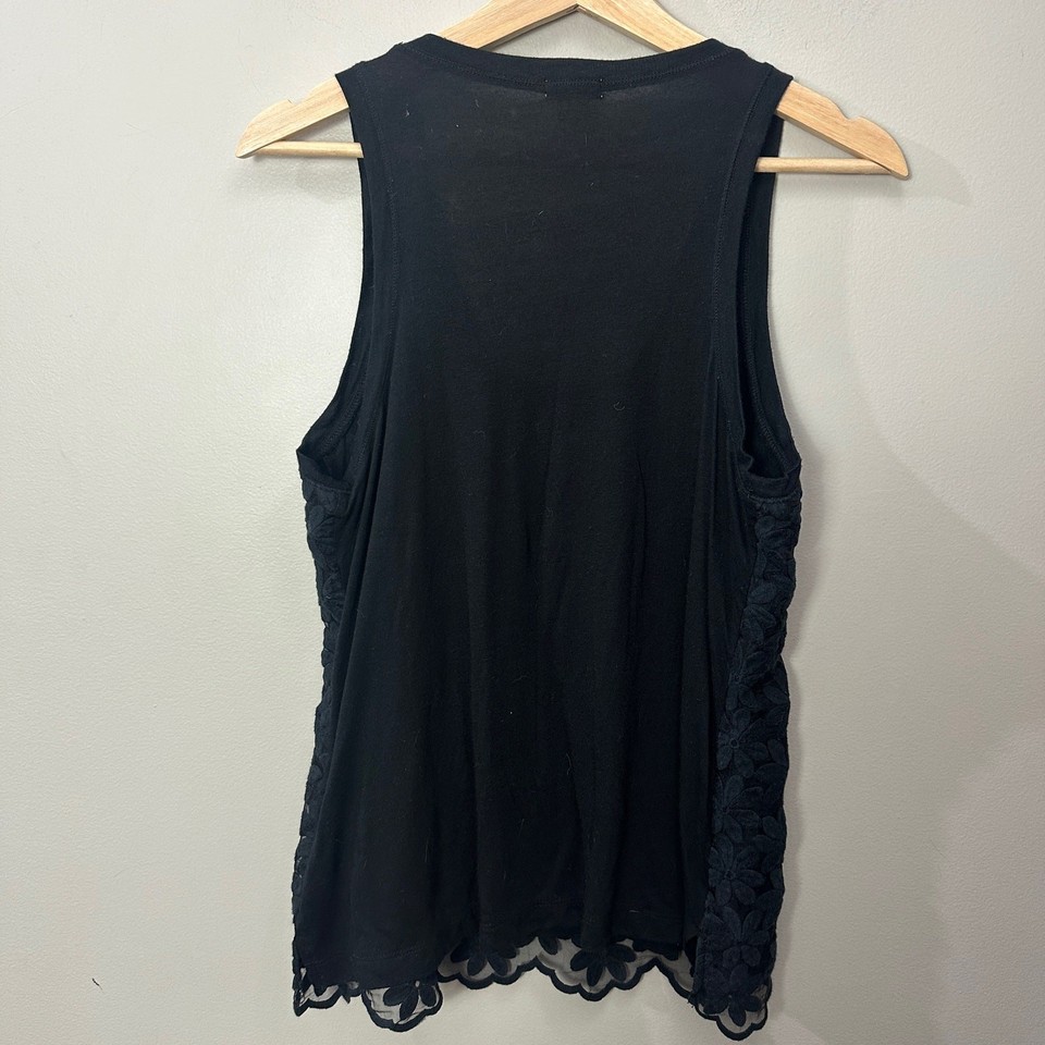 J Crew Black Knit Floral Daisy Lace Front Tank Top Shirt XS Extra Small ...