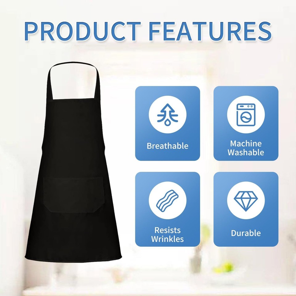 8/12/24 Pack Plain Bib Aprons Bulk, Black Commercial Apron with 2 ...