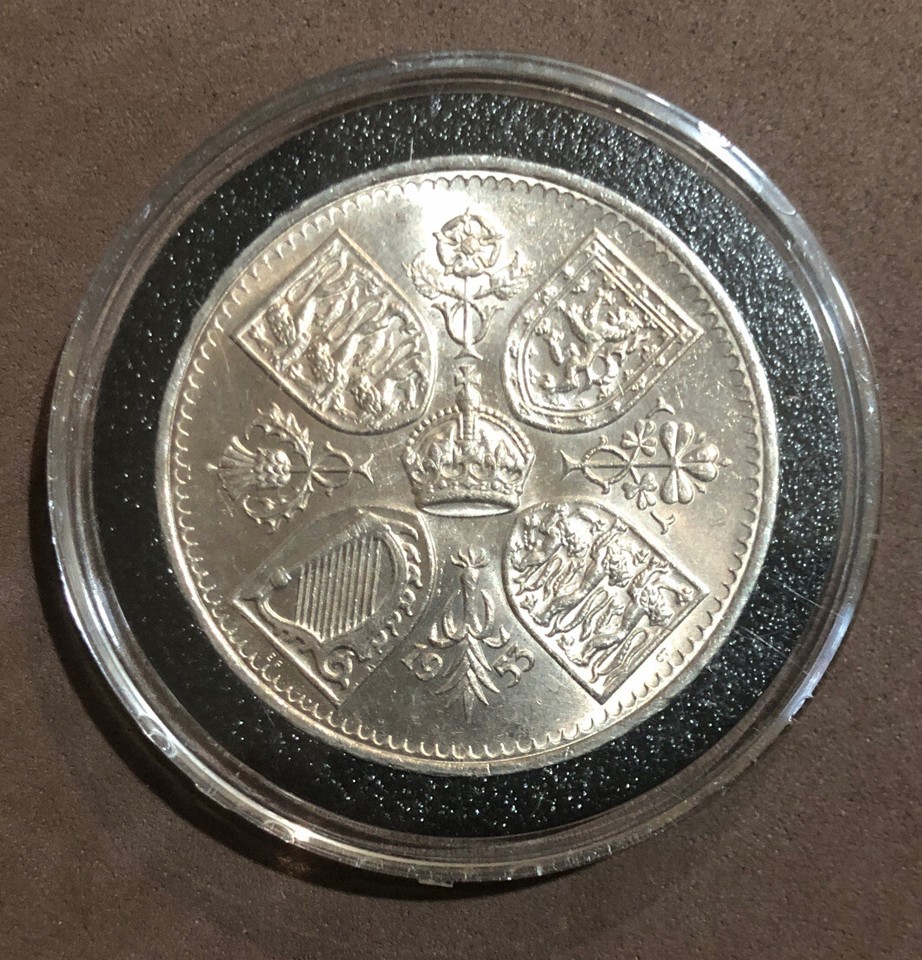1953 GREAT BRITAIN QEII 5 SHILLINGS UNCIRCULATED ENCASED COIN -38.61MM ...