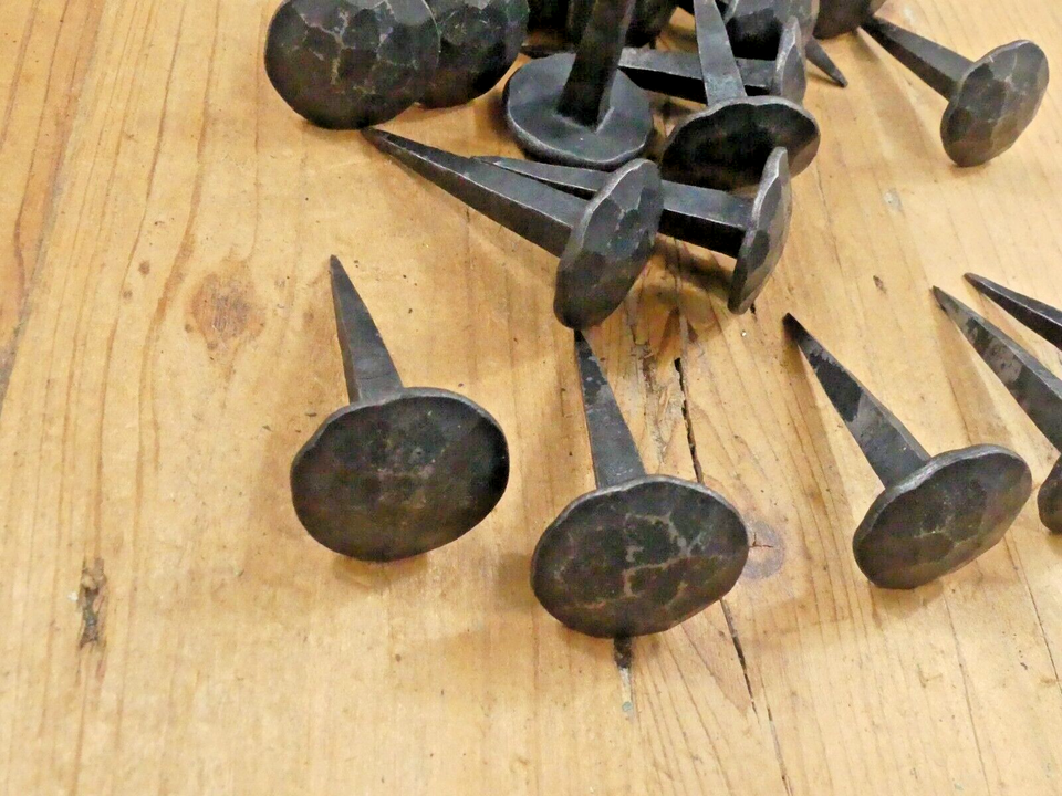 25 DECORATIVE NAILS CLAVOS HAND FORGED MEDIEVAL TACKS 1 1/8" BLACK ...