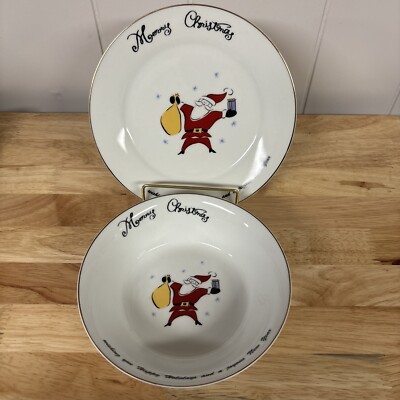 Merry Brite "Merry Christmas" SANTA Soup Bowl Lunch Plate Replacement ...