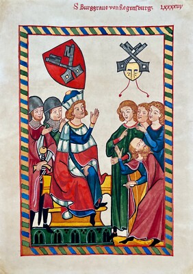 Hand-painted old look miniature illuminated manuscript Codex Manesse ...