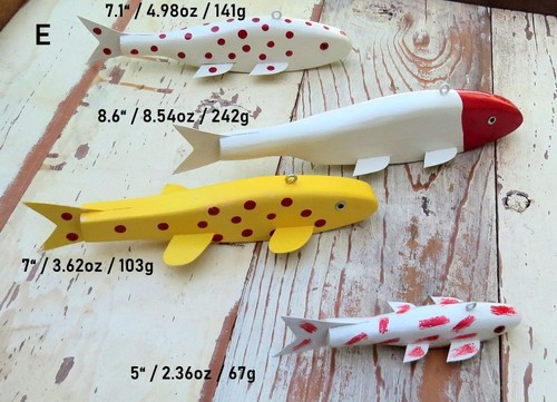 4 Folk Art Handmade/Painted Wood Fish Decoys Spearing/Ice Fishing ...