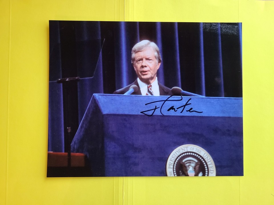 JIMMY CARTER SIGNED AUTOGRAPHED 8X10 PHOTO AS PRESIDENT BEHIND PODIUM ...