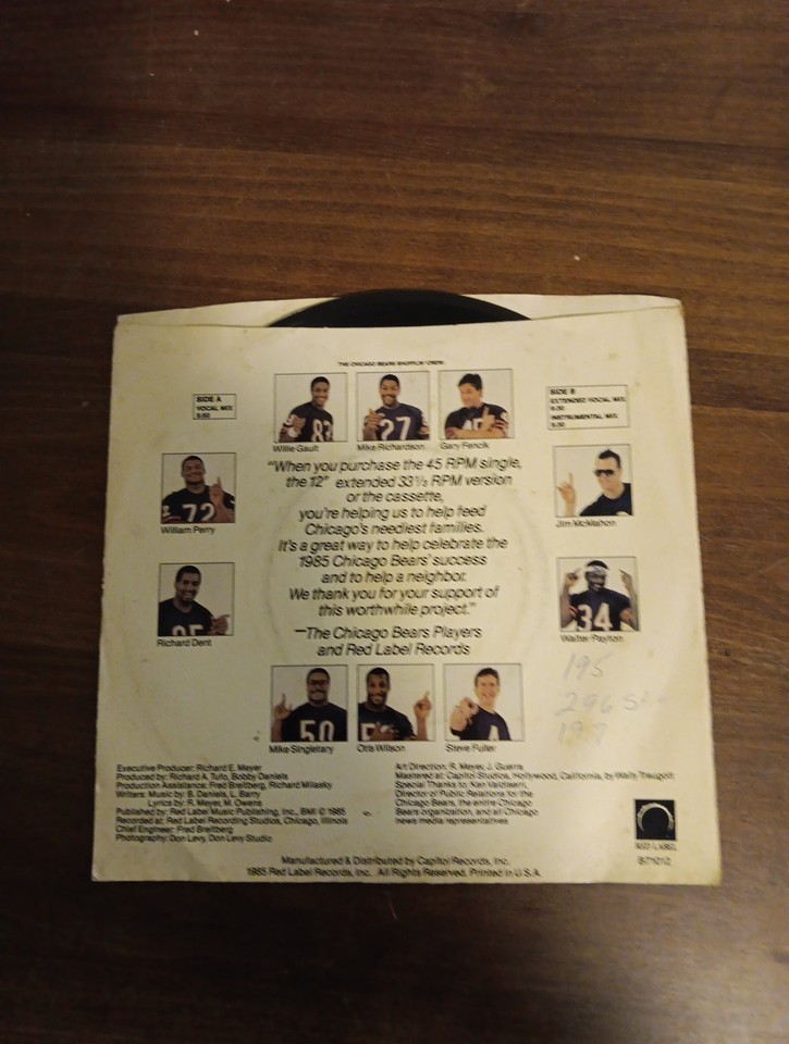 The Super Bowl Shuffle Chicago Bears Shufflin' Crew 1985 45 RPM Record ...