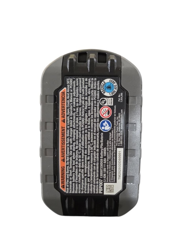 New RYOBI ONE+ 18V High Performance Lithium-Ion 6.0 Ah Battery #PBP007 ...