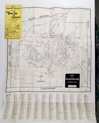 1960s Manchester Connecticut CT Street Road Town City Vintage Map ...