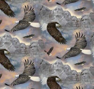 Bird Fabric - Wild Wings Eagle Soaring Mt Rushmore Digital - David ...