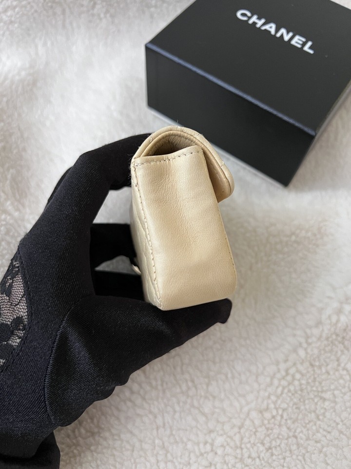 Auth Chanel Beige Mini Flap Bag Key Ring Bag Charm - Excellent ...