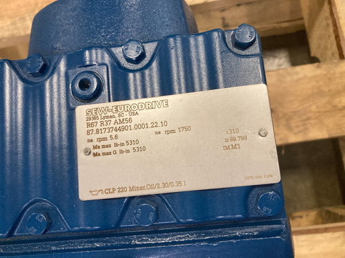 Sew Eurodrive R67 R37 AM56 Reducer Gearbox 1750 rpm 310:1 ratio 5310 lb ...