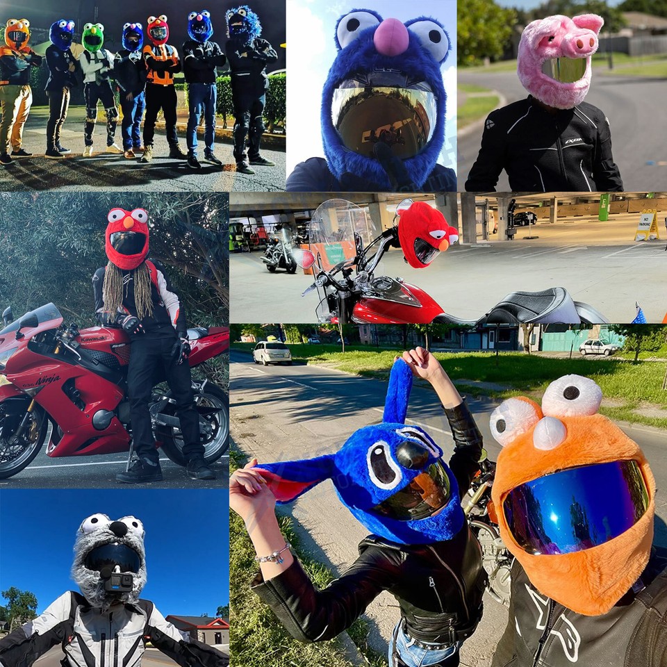 Soft Motorcycle Helmet Cover Cartoon Funny Alien Fluffy Plush Motorbike ...