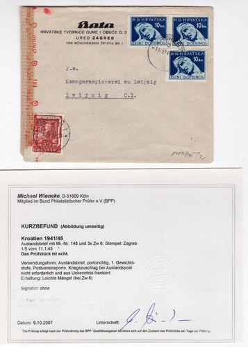 NDH CROATIA GERMAN PUPPET STATE 1943 SCOTT 59 + 3 x RA 6 TO GERMANY ...