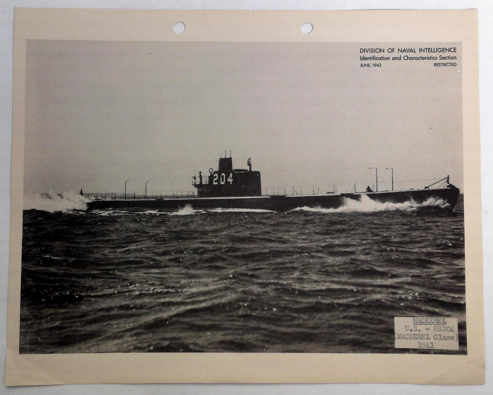1943 USS MACKEREL SS-204 Naval Intelligence RESTRICTED PHOTO Navy ...