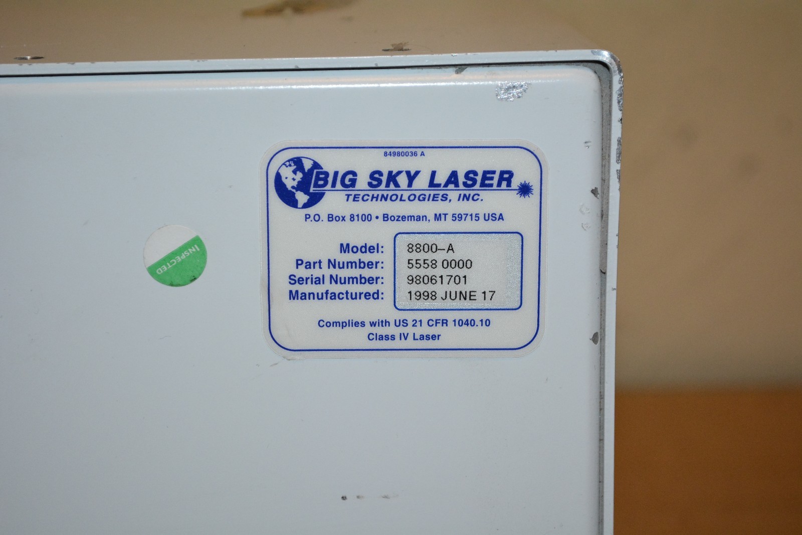 Big Sky Laser Technologies Power Supply 8800-A 5558 0000 Class IV Laser ...