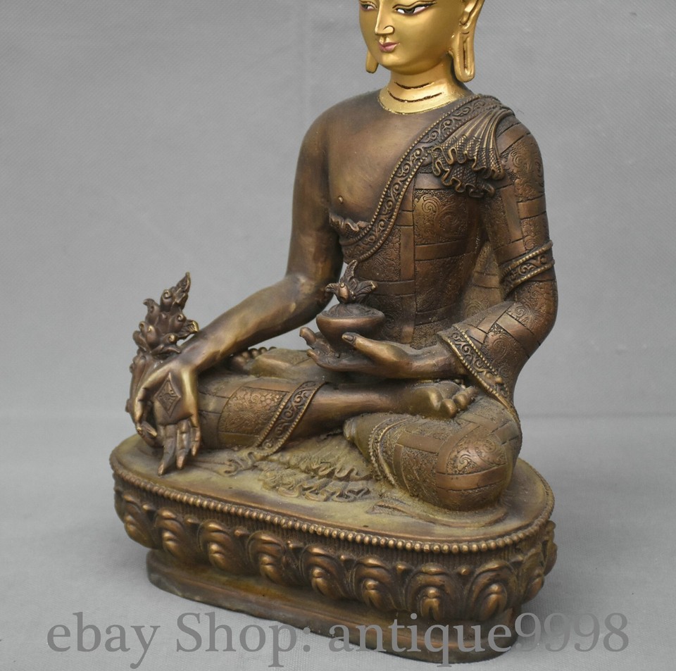 Old Nepal Bronze Gold Gilt Painting Menla Medicine Medical God Buddha ...