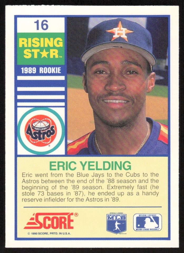 1990 Score Rising Stars Eric Yelding #16 Houston Astros | eBay