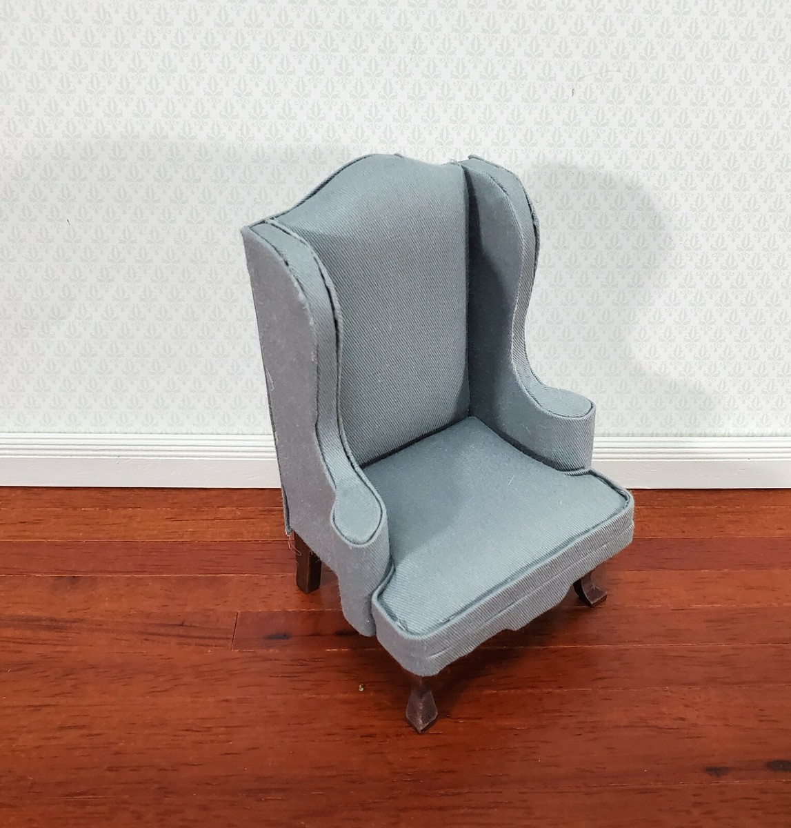 Melody Jane Classics By Handley Dollhouse Chair, Walnut With Gray Fabric
