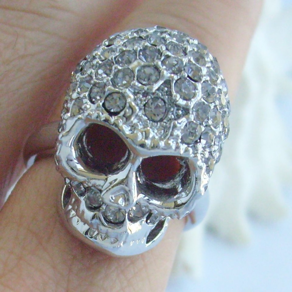 Unique Cocktail Skull Skeleton Ring Gray Austrian Crystal CR788C1 | eBay