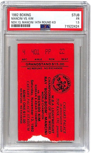 1982 Duk-Koo Kim vs Ray 'Boom Boom' Mancini 11/13/82 Boxing Ticket Stub ...