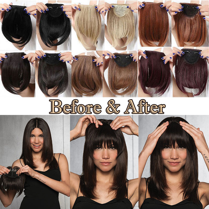 Clip in Bangs Fake Hair Extension False Hair Piece Clip on Front Neat ...