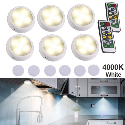 4000K LED Puck Stick On Lights Remote Control Battery Under Cabinet ...