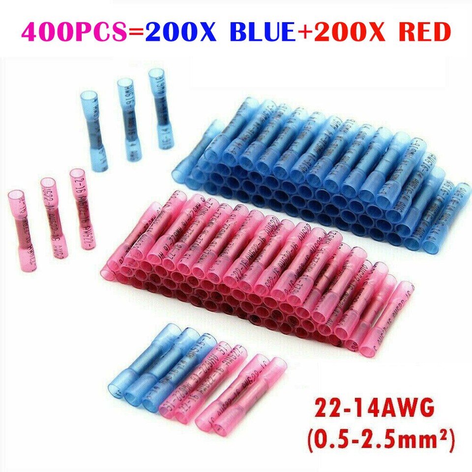 500/100x Waterproof Heat Shrink Butt Splice Wire Connectors Crimp ...