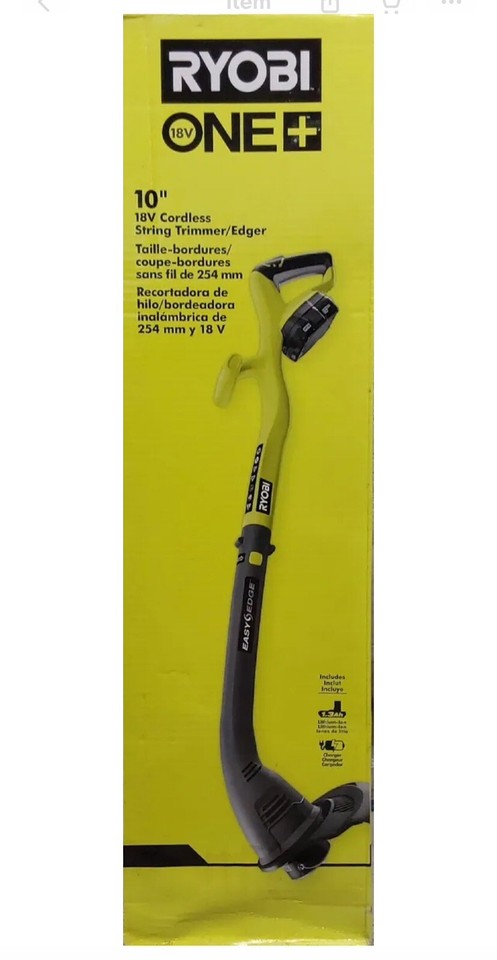NEW! RYOBI ONE+ 18V 10 in. Cordless String Trimmer /Edger, Battery ...