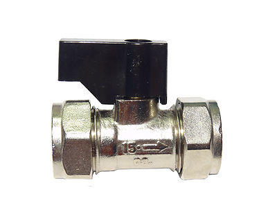 15mm Compression Lever Ball Valve With Black Handle - Chrome Isolation ...