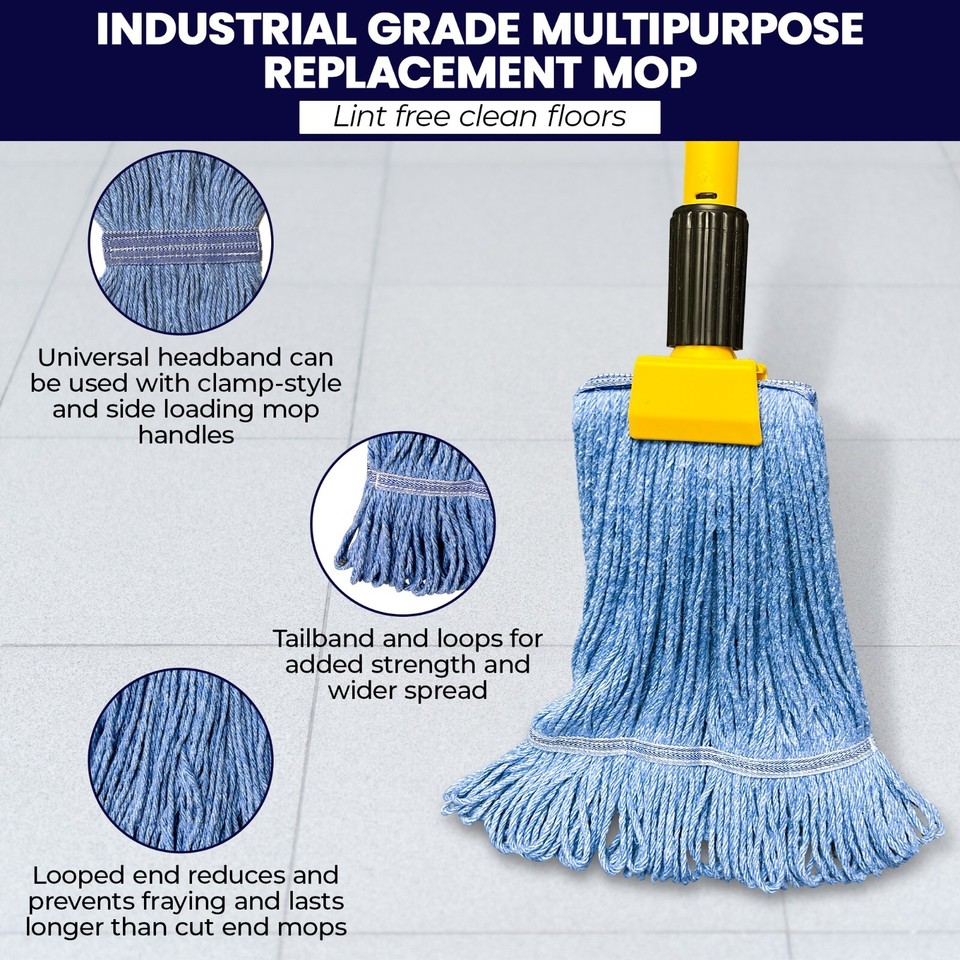 Heavy Duty Blue Mop Head. Machine Wash. Synthetic Cotton Blend Looped ...