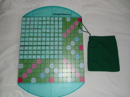 Scrabble CompactBoard – rotating, green grid with blue surround + tiles ...