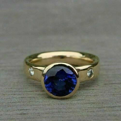 2Ct Round Cut Lab Created Sapphire Engagement Ring 14K Yellow Gold ...