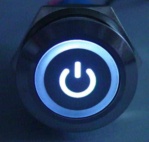 Taster, Lichttaster,19mm, EIN/AUS-Symbol, mit LED weiß, Edelstahl, 250V ...