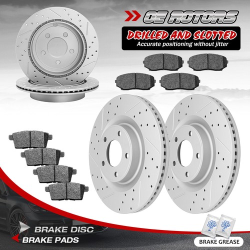 Front Rear Brake Rotors+ Brakes Pads Ford Edge MKX AWD DRILLED Rotor ...
