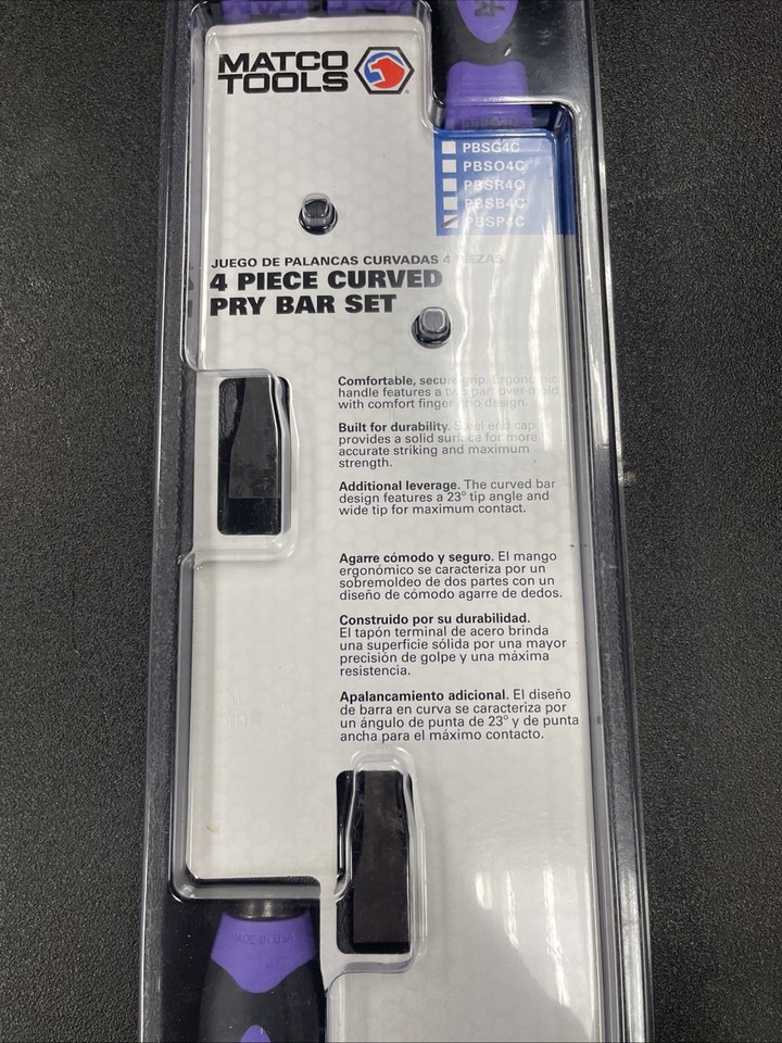 NEW! Matco Tools PBSP4C 4 Piece Curved Tip Pry Bar Set Purple Handle | eBay