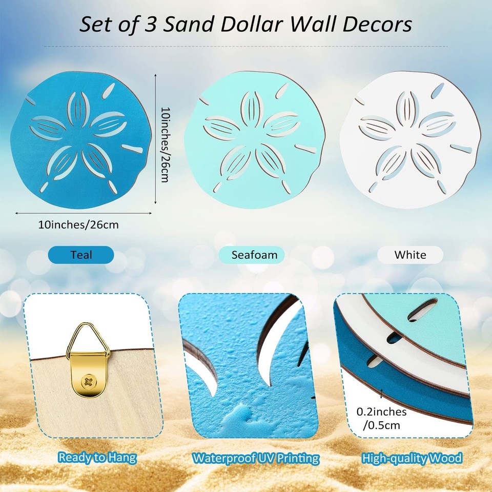 Sand Dollar Wall Decor 3 Pieces Beach Coastal Wall Art Wood Outdoor ...