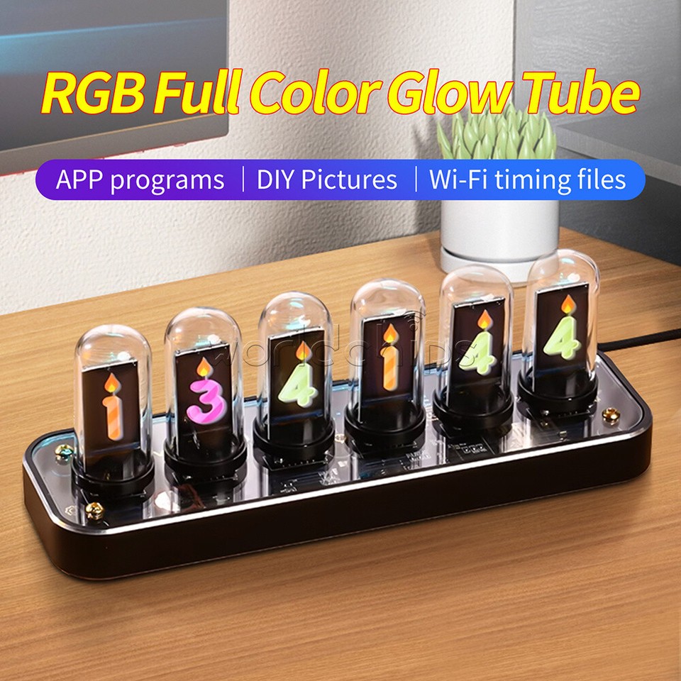 RGB Full Color Glow Tube 6-Digit Electronic LED Nixie Tube Watch Clock ...