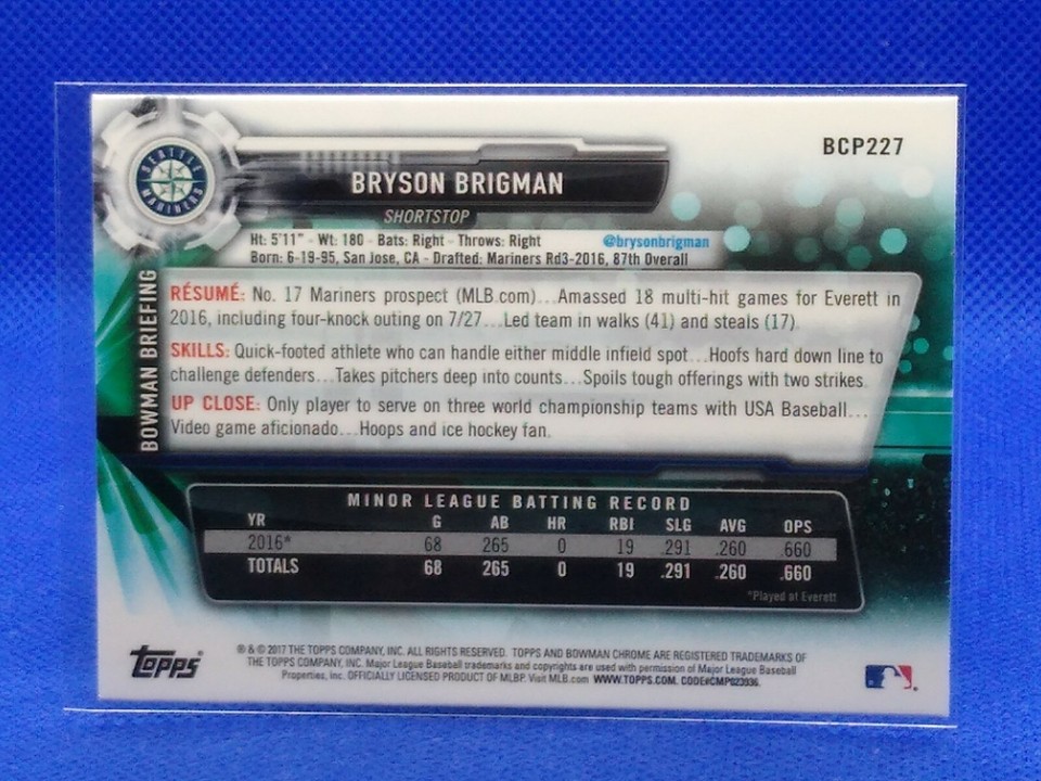 2017 Bowman Chrome Prospects Baseball #BCP227 Bryson Brigman | eBay
