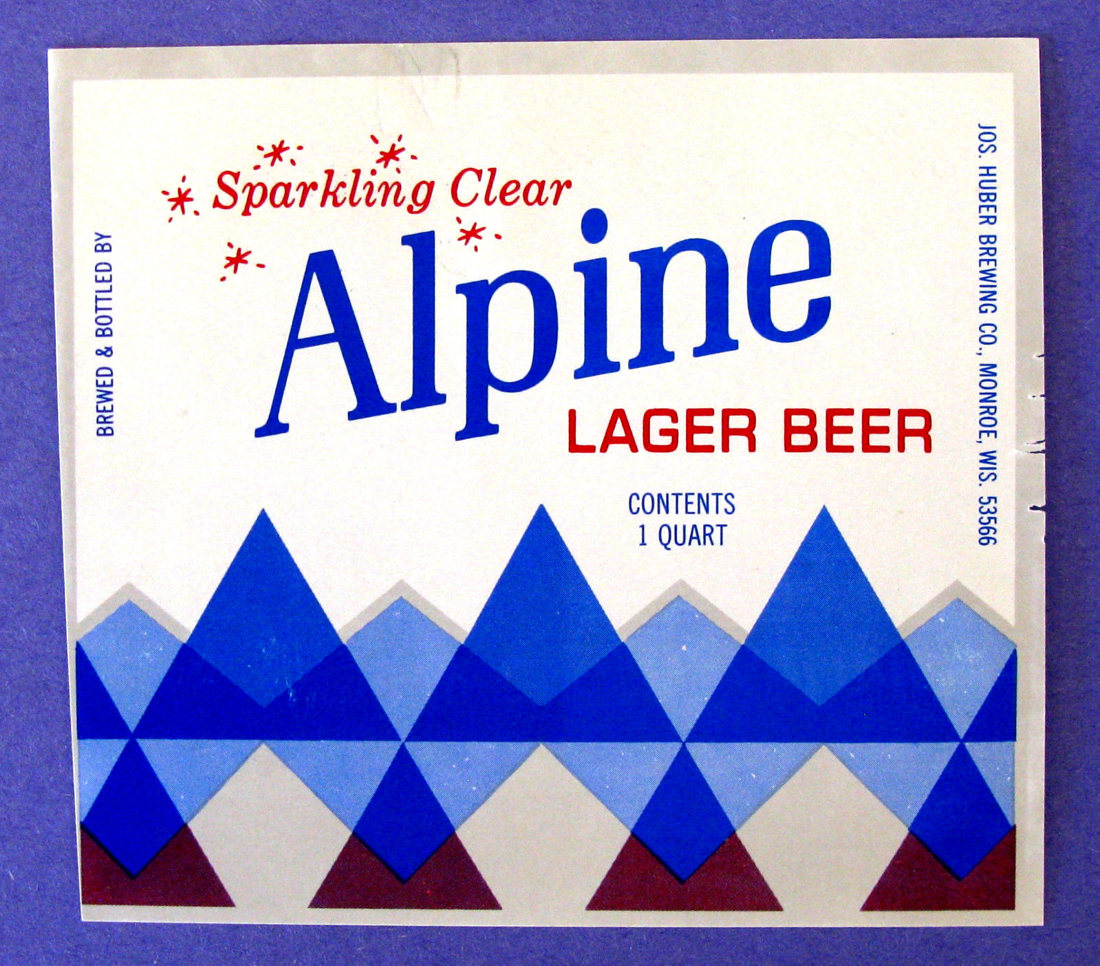 Jos Huber Brewing Co ALPINE LAGER BEER label Monroe WI 32oz | eBay